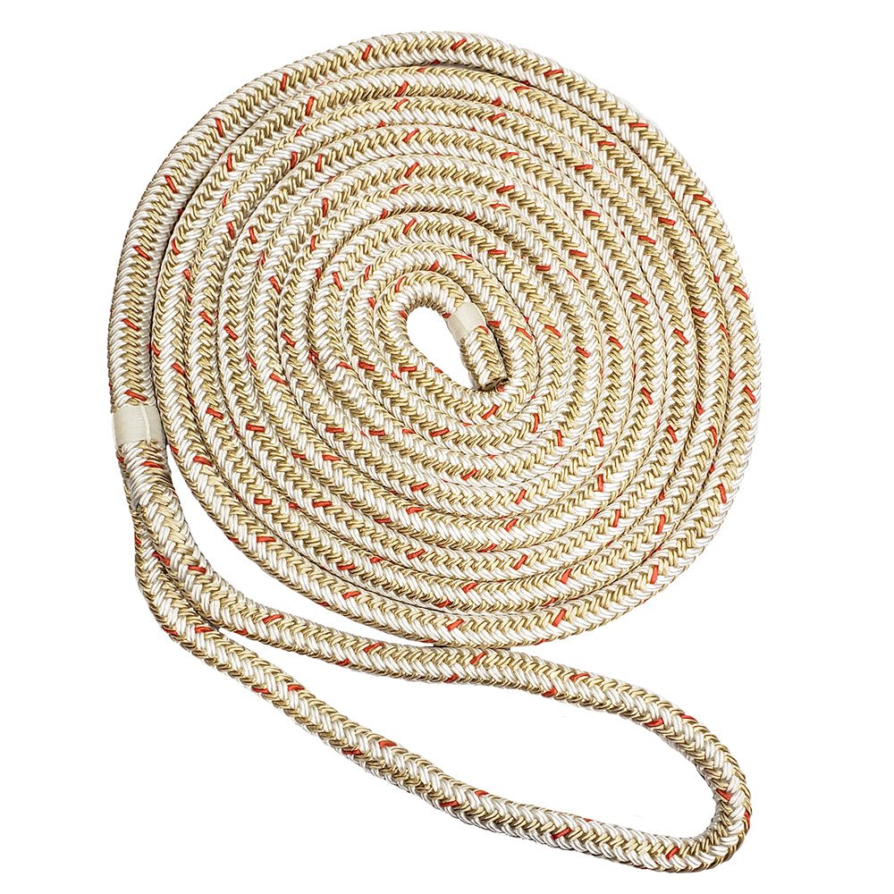 New England Ropes 5/8" Double Braid Dock Line - White/Gold w/Tracer ...