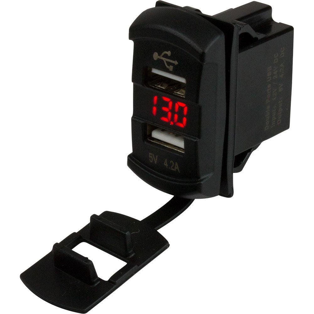 Sea-Dog Dual USB Rocker Switch Style Voltmeter w/Hidden Display - BLDMarine